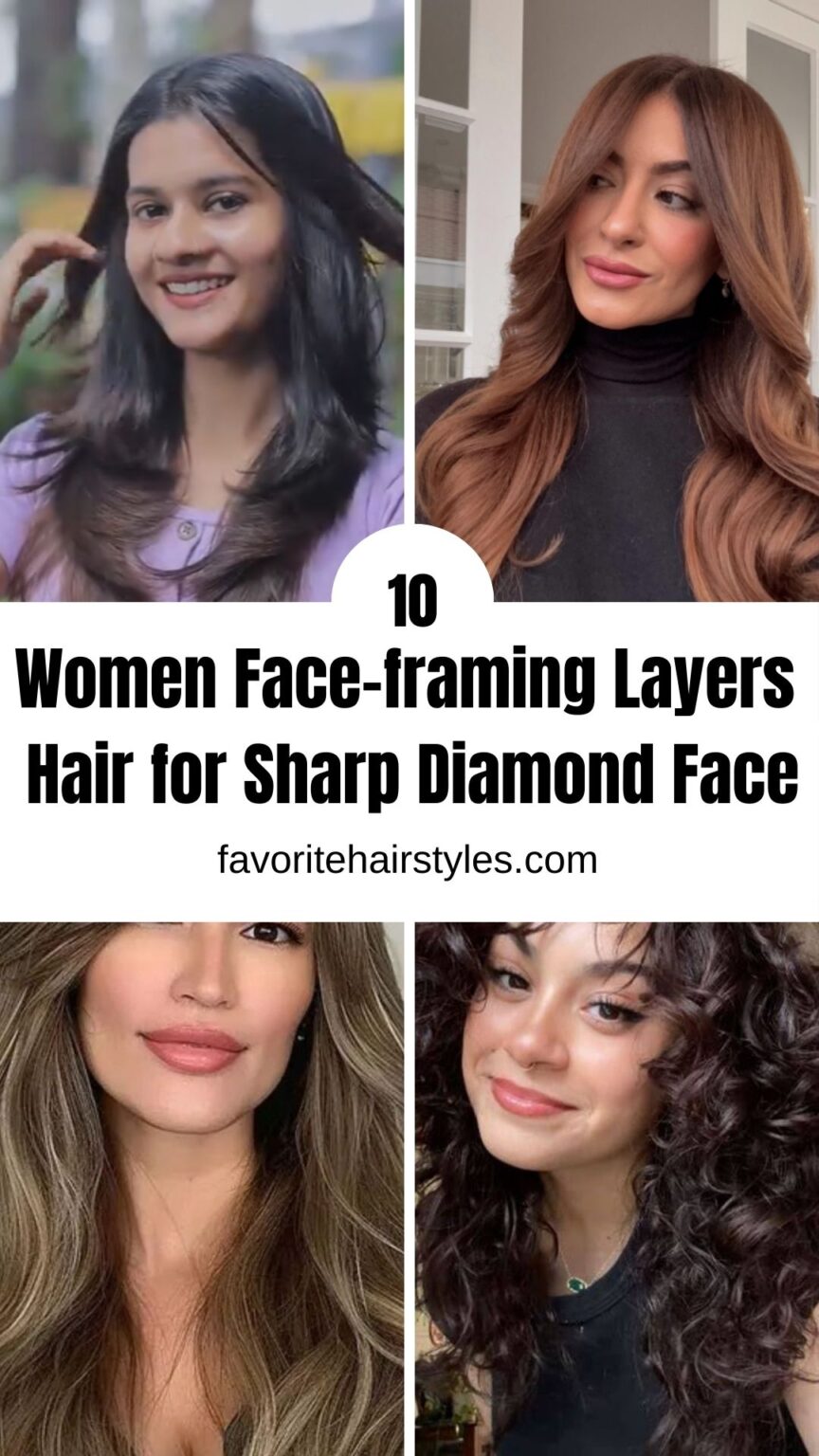 Women Face-framing Layers Hair for Sharp Diamond Face Style